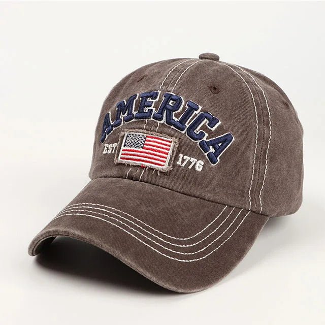 Unisex Washed Cotton Embroidered Vintage American Flag baseball caps m